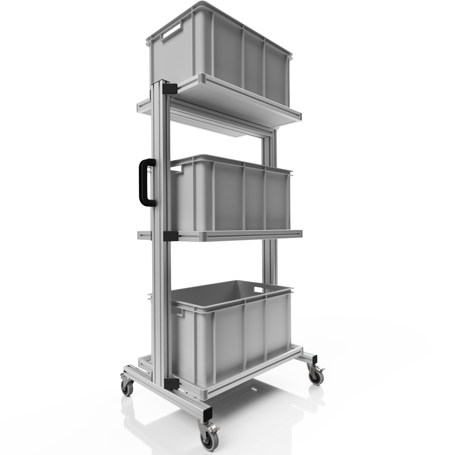 Systemwagen für Eurobehälter 60 x 40 H 134 cm ohne Auszug | 3 x Tablar, für 3 x EG 64/32 ...